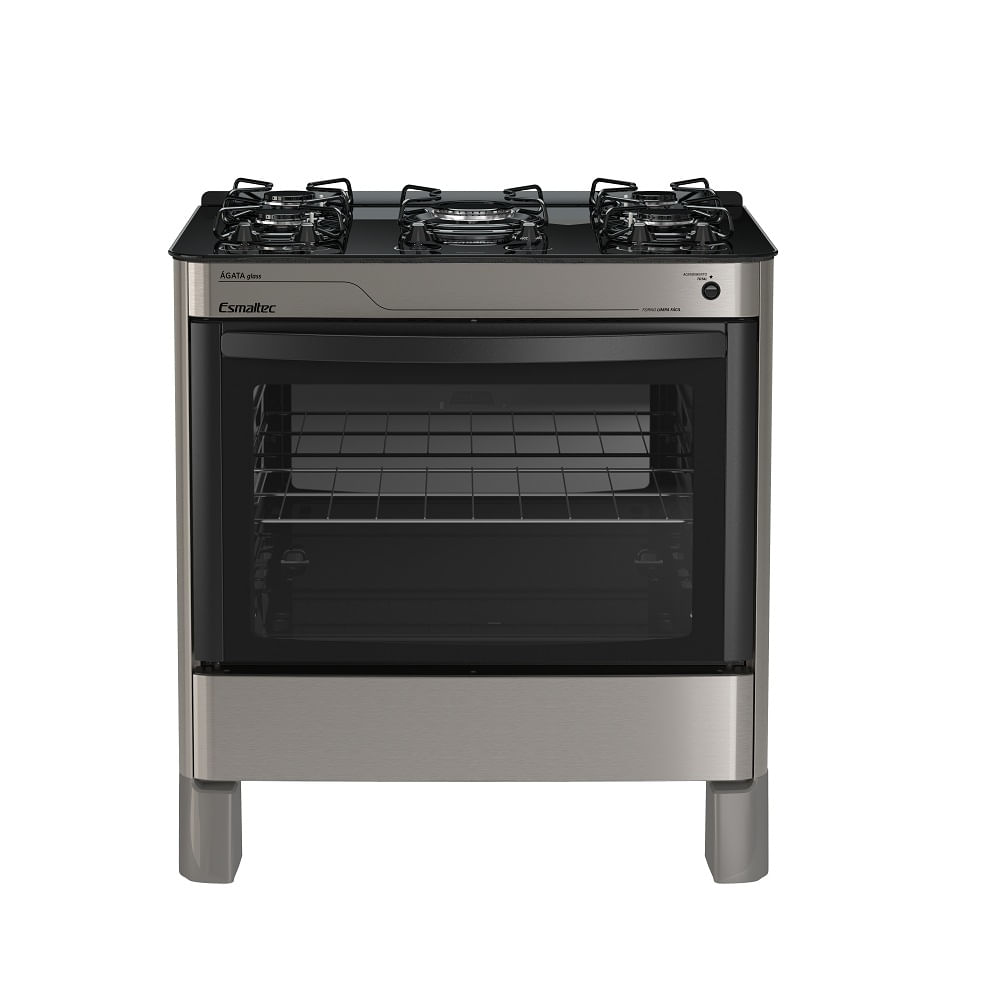 Fogão Esmaltec 5 Bocas Agata Glass Mesa de Vidro Temperado Inox AGATA GLASS