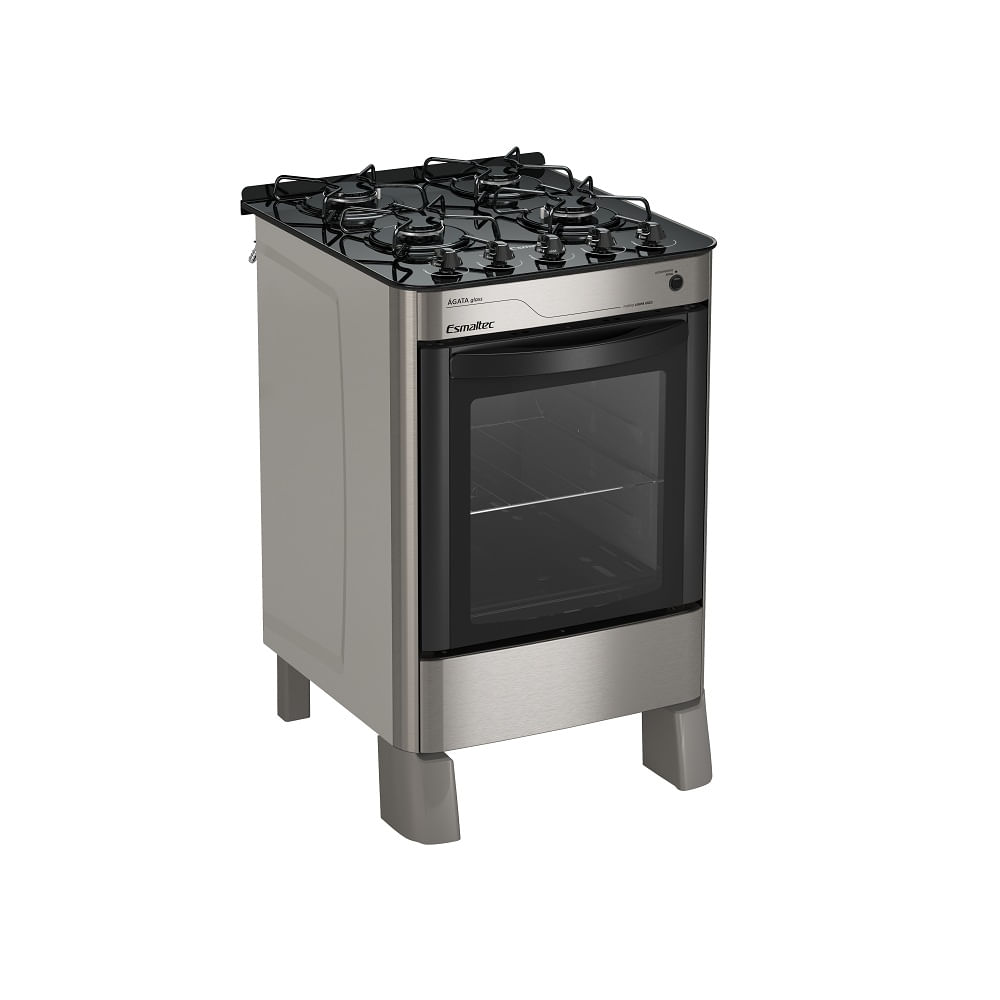 Fogão Esmaltec 4 Bocas Agata Glass Mesa de Vidro Temperado Inox AGATA GLASS